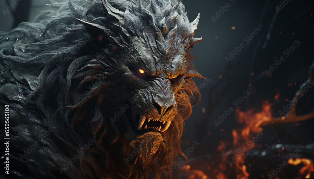 Fictitious recreation of mythological furious chimera or chimaera ...