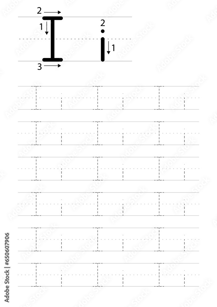 Printable letter I alphabet tracing worksheet Stock Vector | Adobe Stock