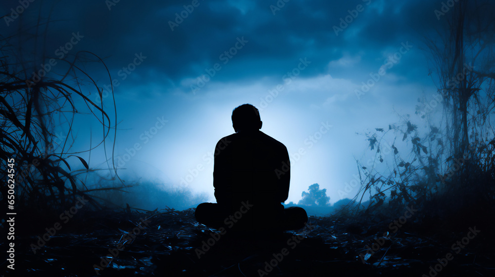 Illustration Stock Depression, anxiety, silhouette, mental health ...