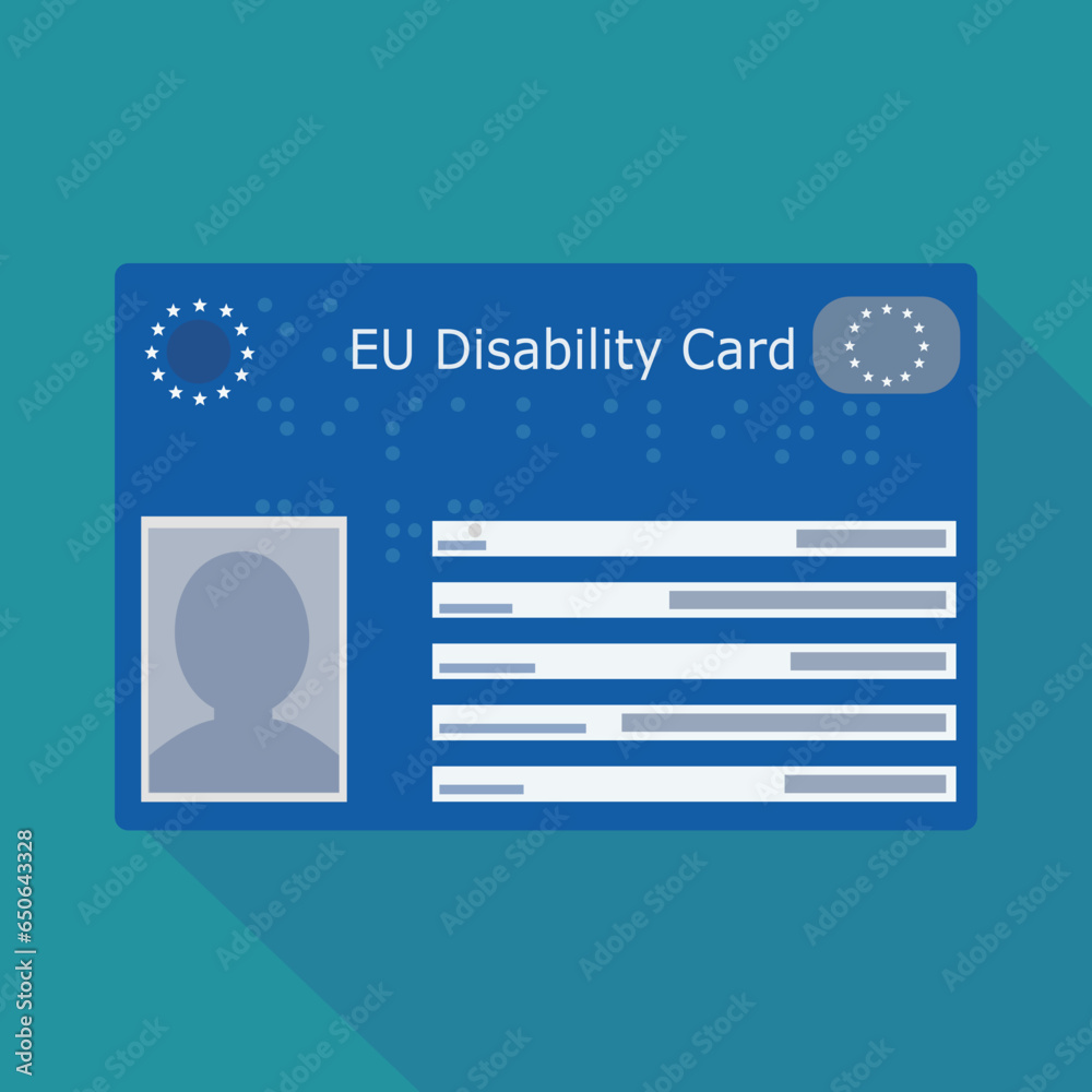 Disability European Union card in center with shadow on blue background ...