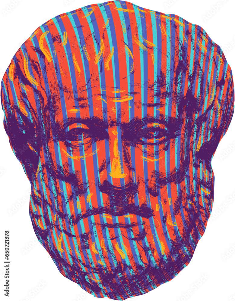 Great greek philosopher Aristotle. Psychedelic art, modern grunge style ...