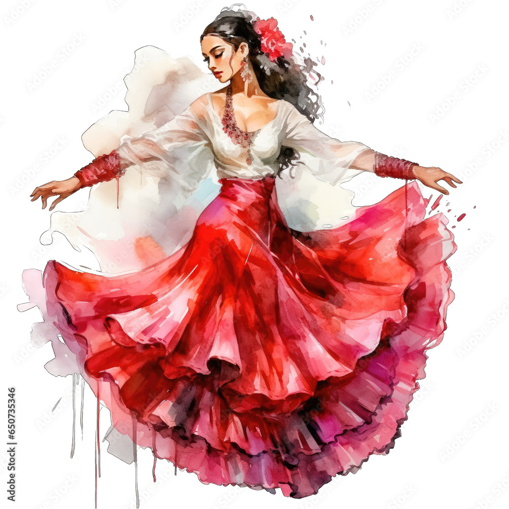 Beautiful Spanish Flamenco dancer, wearing a traditional red dress ...