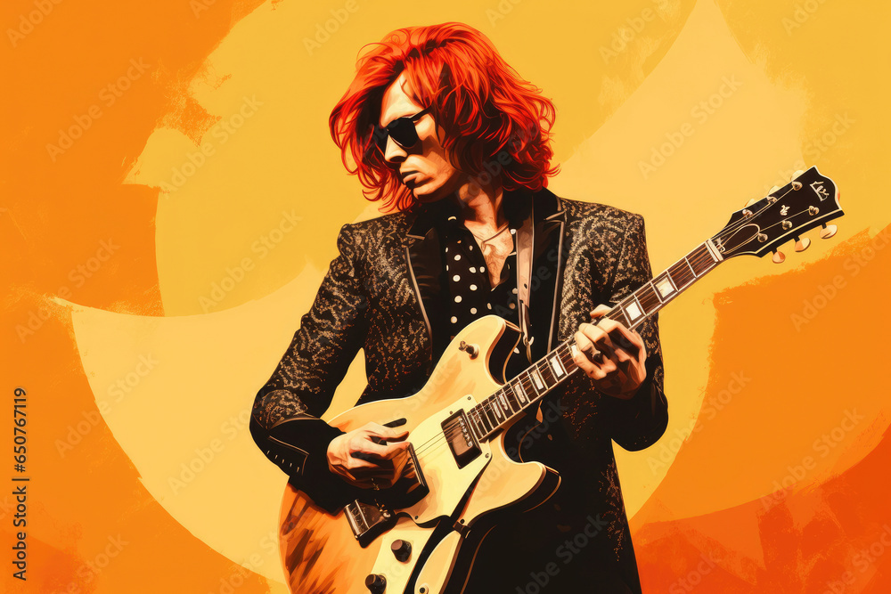 Retro Rockstar: A musician with fiery red hair and leather jacket ...