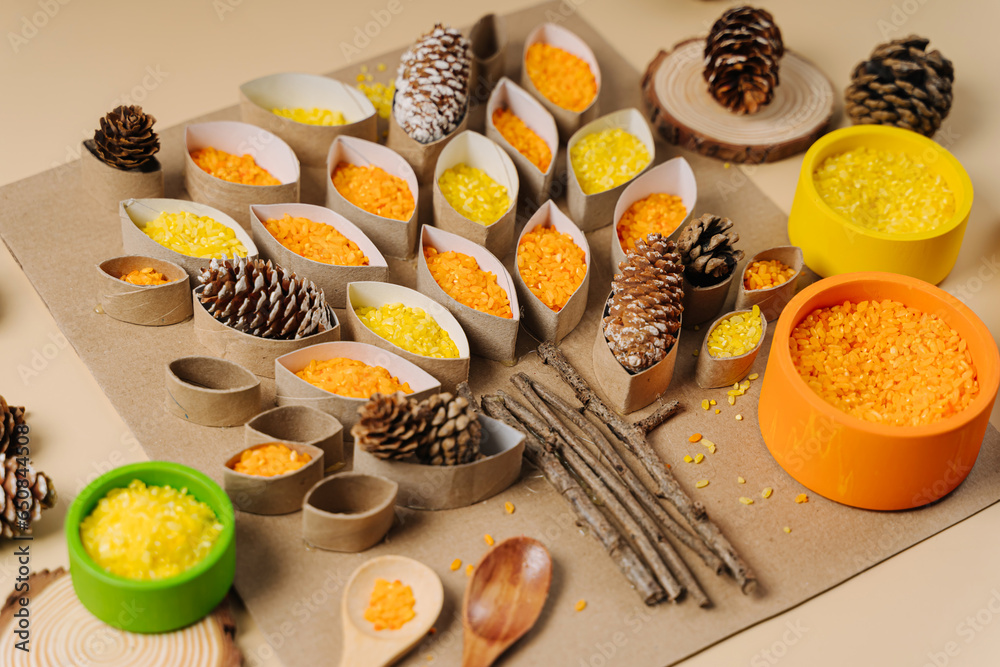 Foto de Stock Autumn tree made with colored rice and natural materials ...