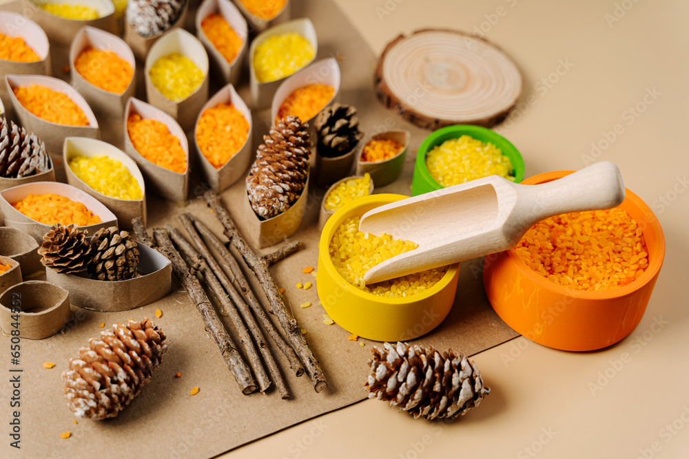 Foto de Stock Autumn tree made with colored rice and natural materials ...