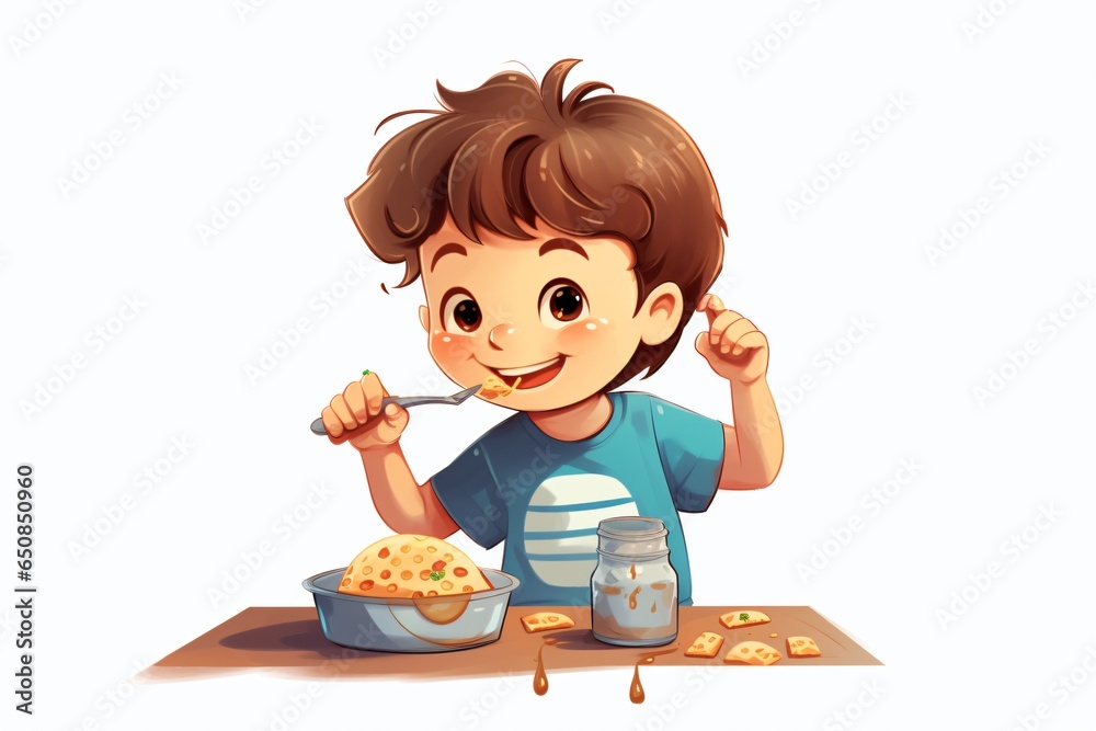 Cartoon illustration of a kid eating Stock Illustration | Adobe Stock