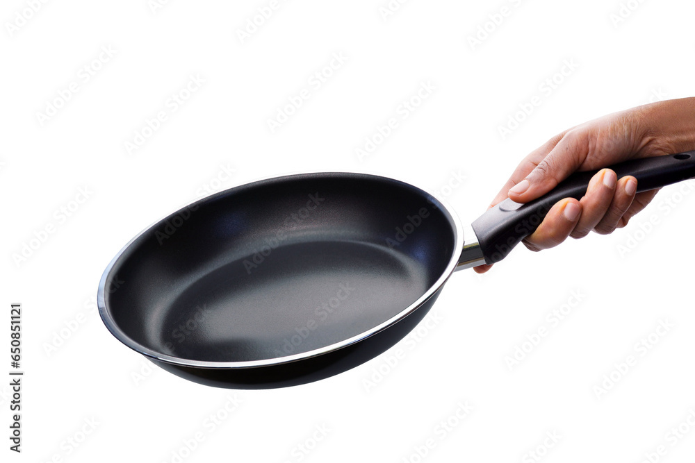 Hand holding pan isolated on transparent background png Stock Photo ...