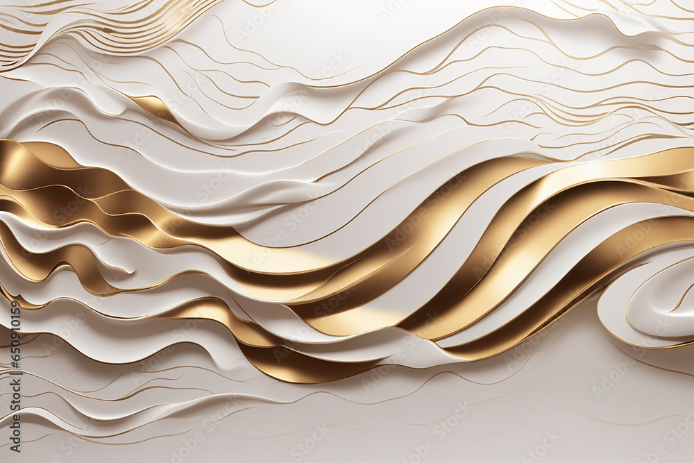 3d white gold waves wallpaper Stock Photo | Adobe Stock