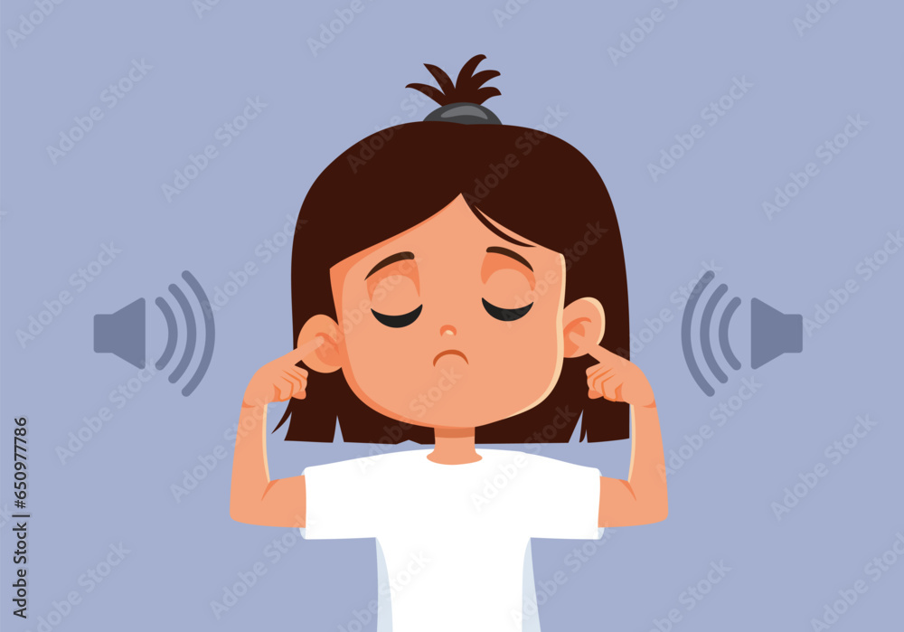 Little Girl Suffering from Noise Pollution and Loud Music Vector ...