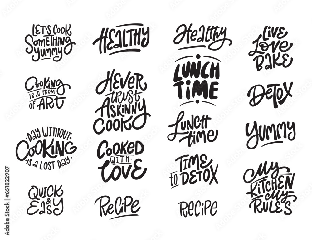 Large set of hand lettering cooking quotes. Can be used for badges ...