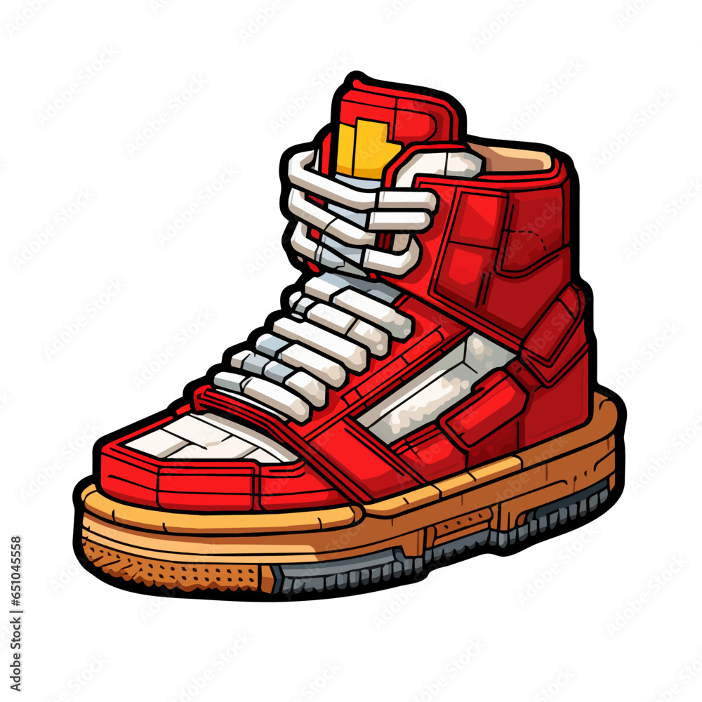 One cool sneaker illustration in a pixel art style. Red fashionable 8 ...