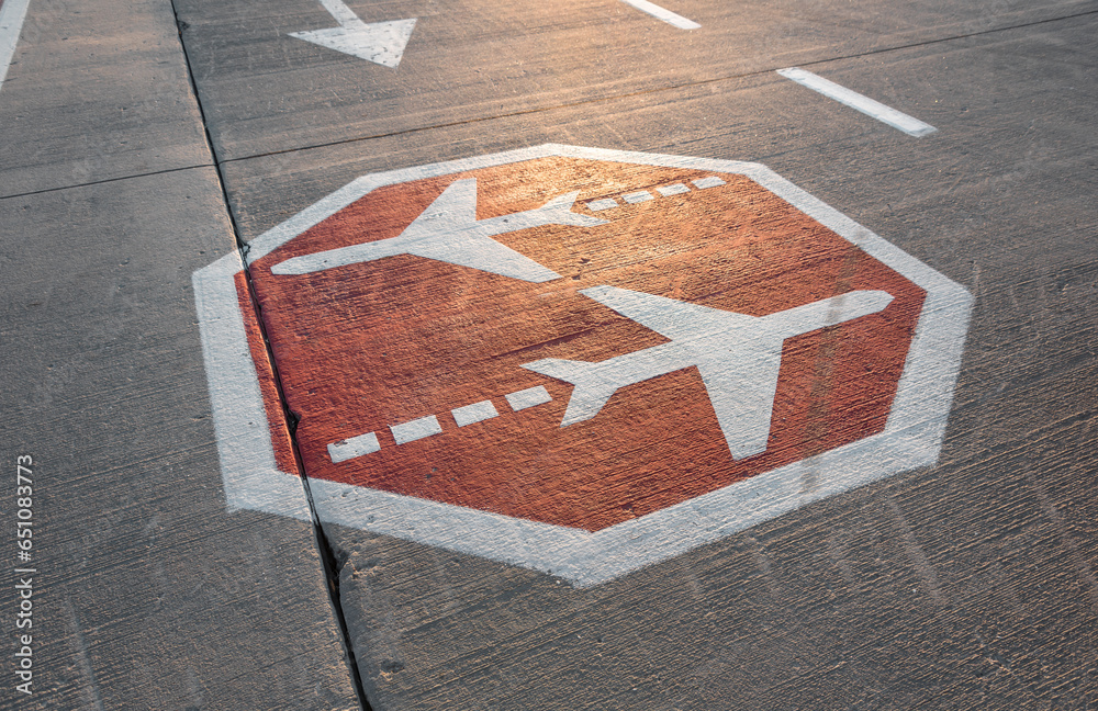 Road signs at the airport - octagonal red sign with white outline ...
