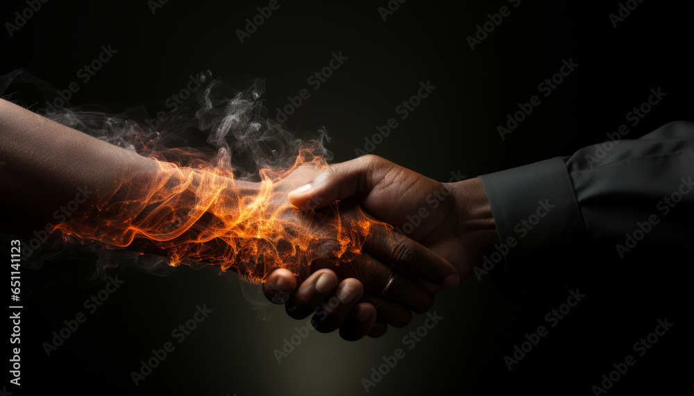 Ilustración de Stock Fiery handshake with a man, greeting of two men ...
