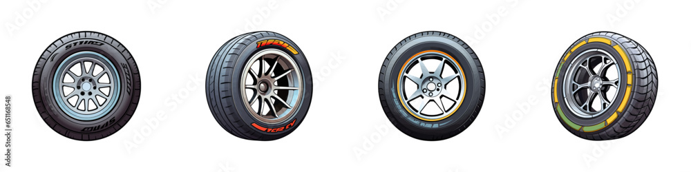 Cartoon tire set. Vector illustration. Stock Vector | Adobe Stock