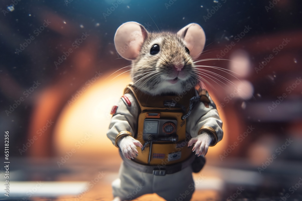 Mouse astronaut in a space suit. Mouse with black eyes, nice, sweet ...