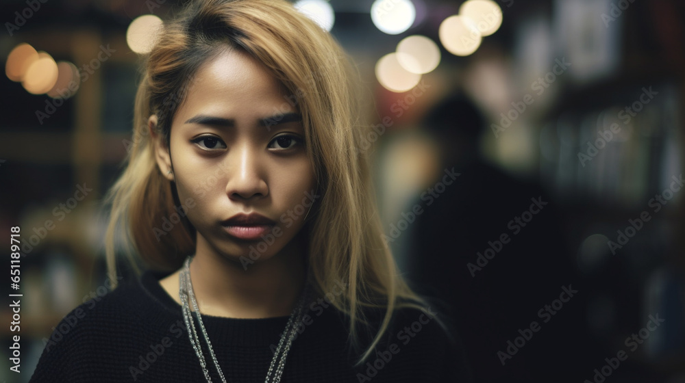 young adult woman Indonesian or Asian or Arabic, everyday life, sad ...