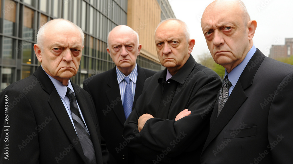 Four older gentlemen, men in old age with thinning hair and bald heads ...