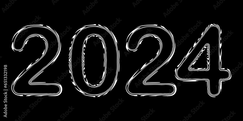 New Year 2024 black and white urban numbers. Vector text with grungy ...