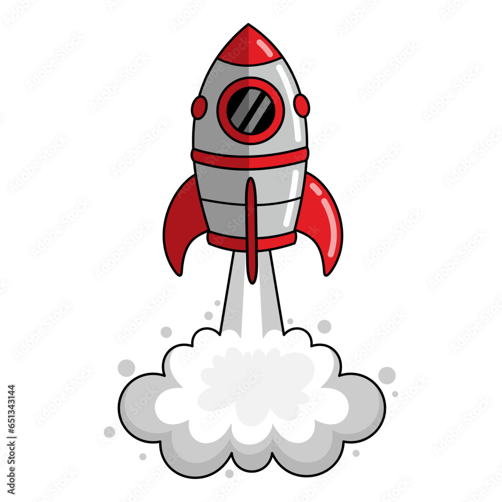 Cartoon space rocket launch. Spacecraft takes off. Vector illustration ...