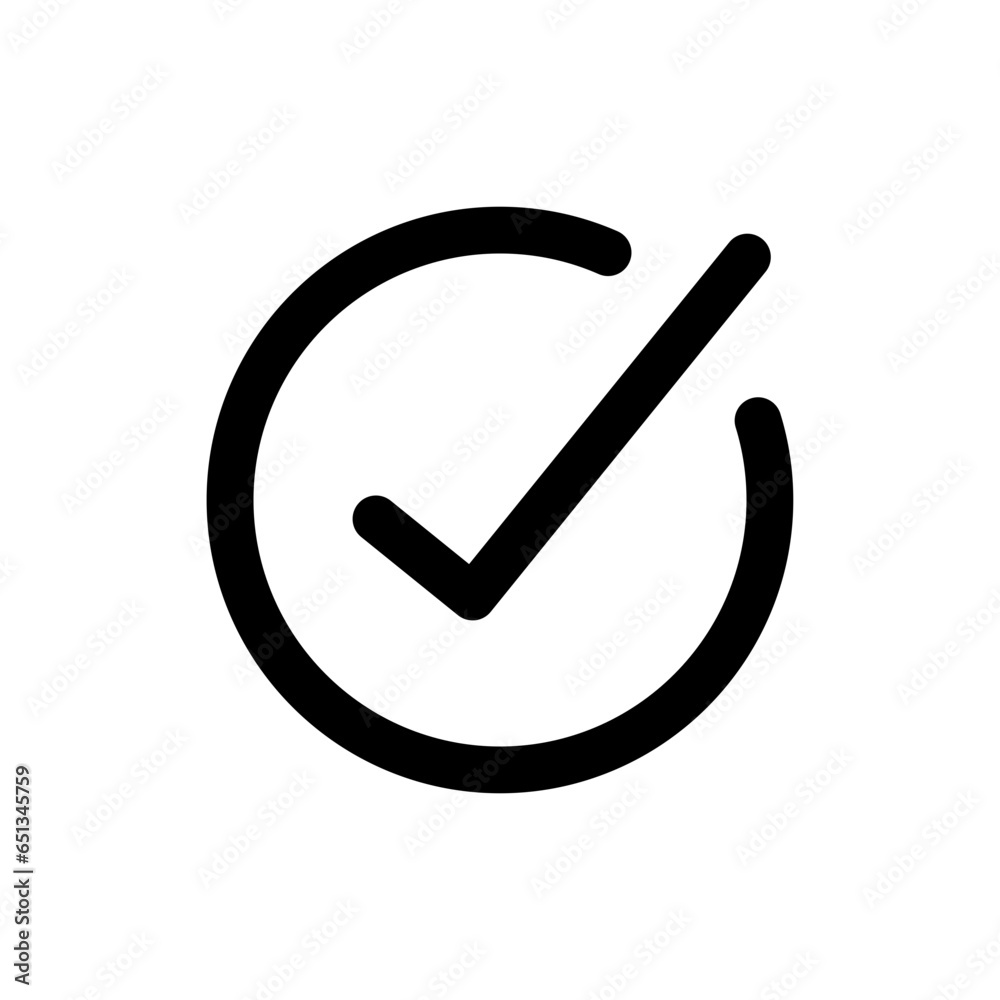 check mark icon, check box icon set. line circle. tick box symbol in green with correct, accept ...