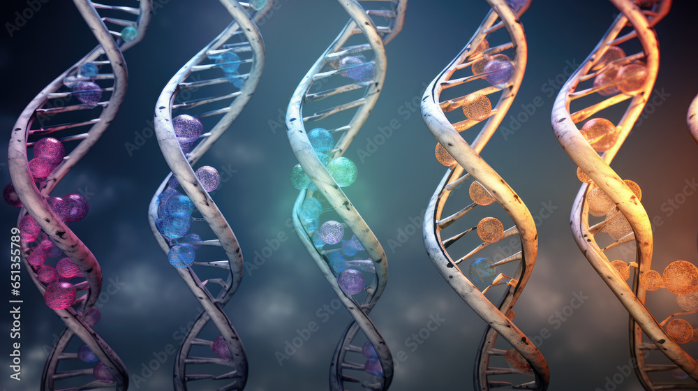 Generative AI, DNA helix on a colored background, genetics, cell ...