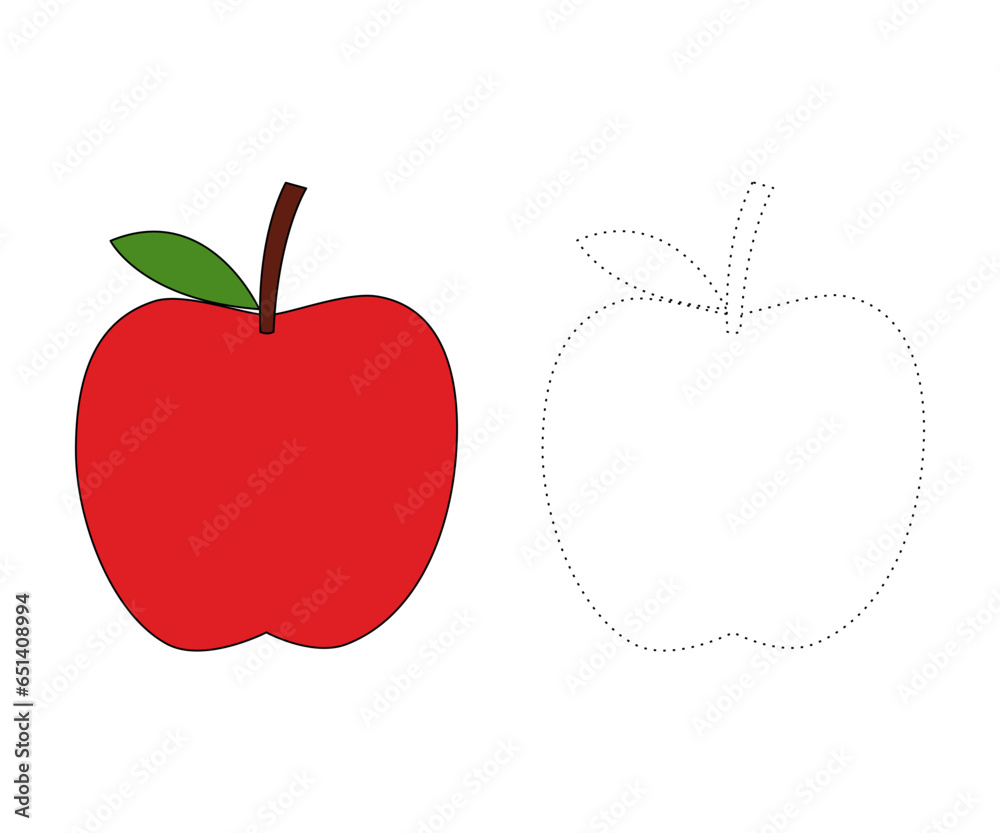 Apple. Trace and color for children, coloring page or book, apple ...