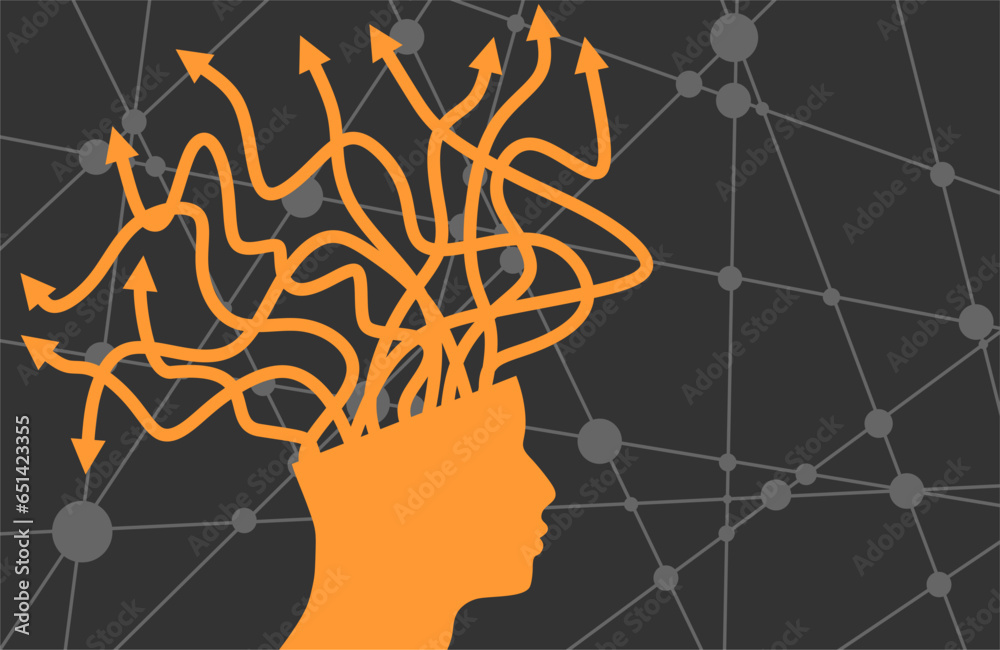 Thinking process. Arrow lines from human head. Business solution ...