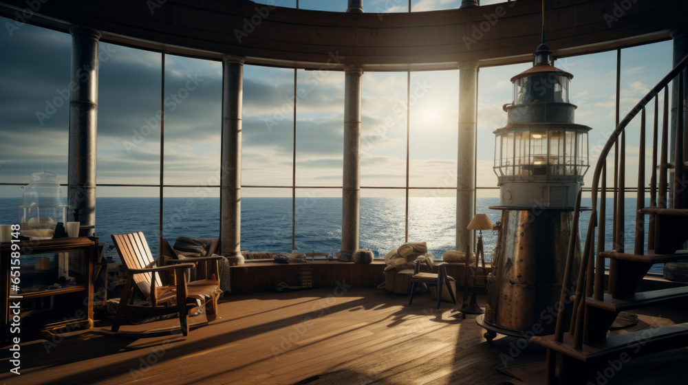 Scandinavian Lighthouse Lookout A room with lighthouse-inspired decor ...