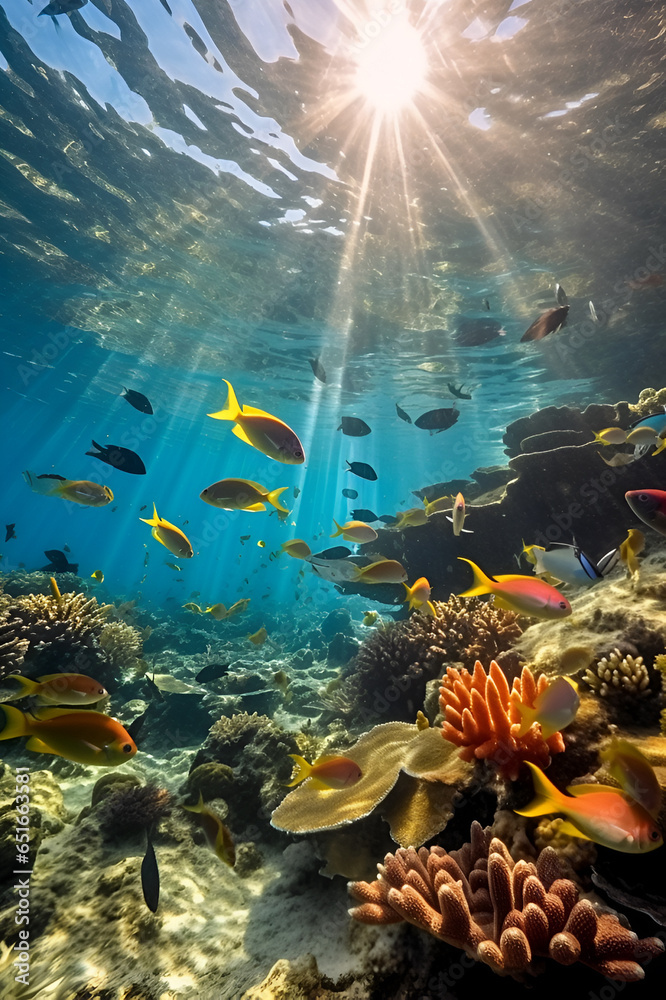 Underwater ocean coral reefs with fishes Stock Photo | Adobe Stock
