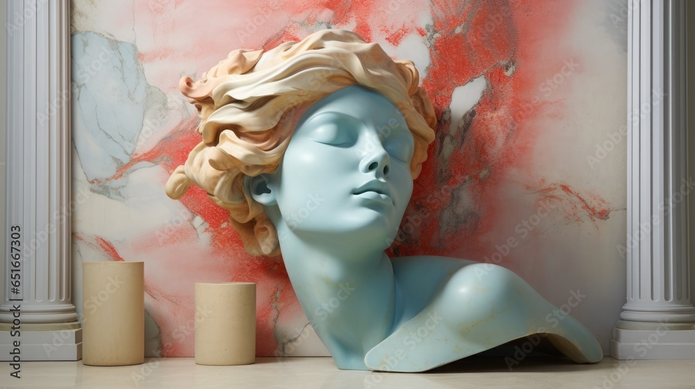 Marble statue of an ancient Greek goddess. Modern vibrant digital ...