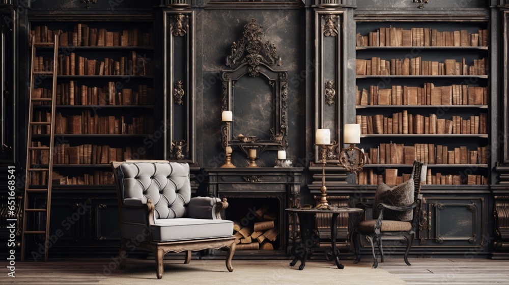 Mockup of a poster frame, on a rough-honed marble wall in a grand ...