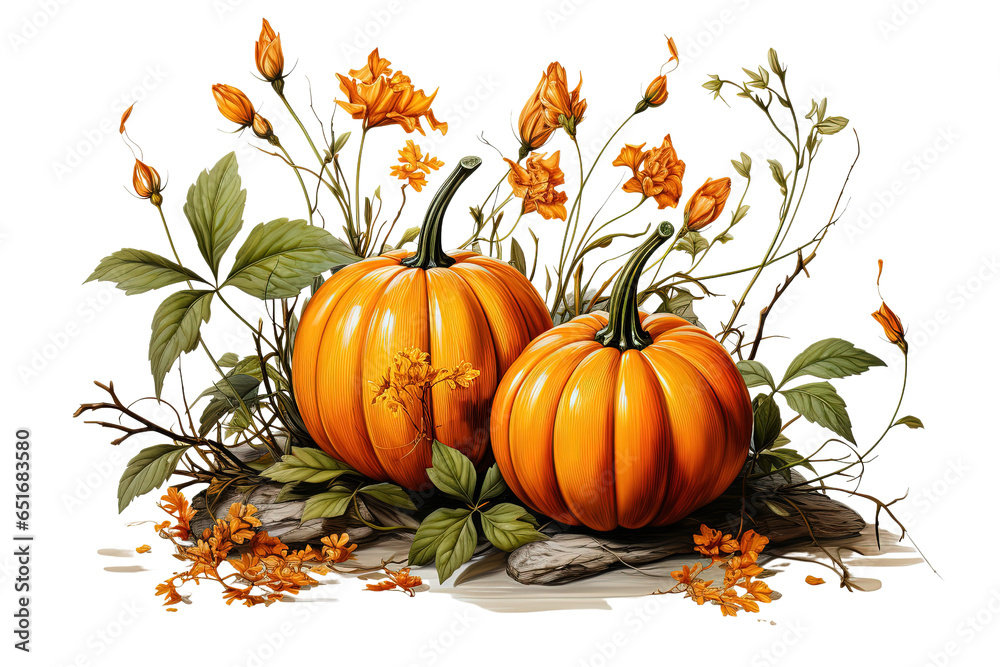 Watercolor pumpkin and autumn leaves Clip art for wallpaper and t-shirt ...
