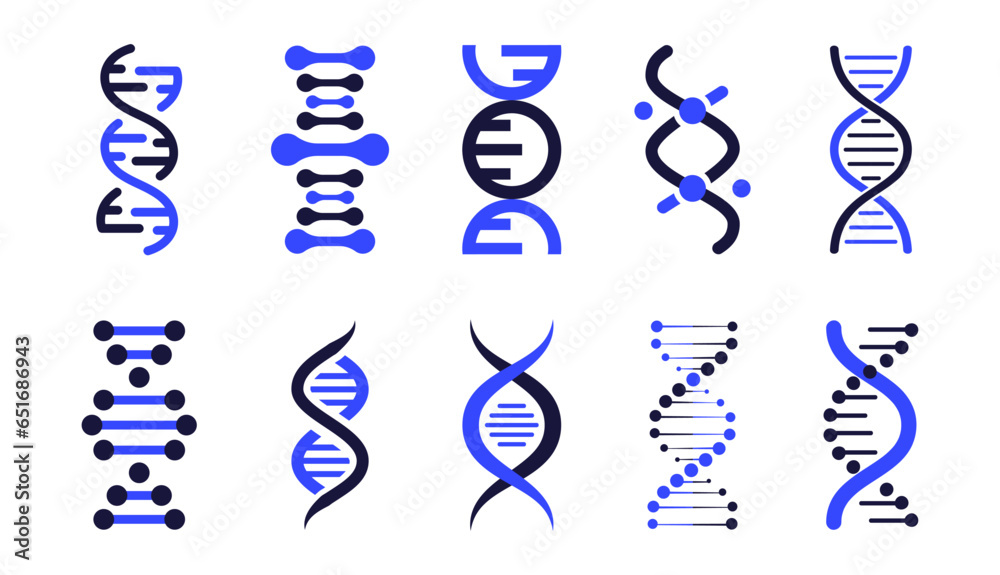 DNA icons. Vector set of elements DNA. Life gene model bio code ...