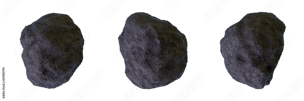 set of 3d meteorites with transparent background, 3d render meteorites ...