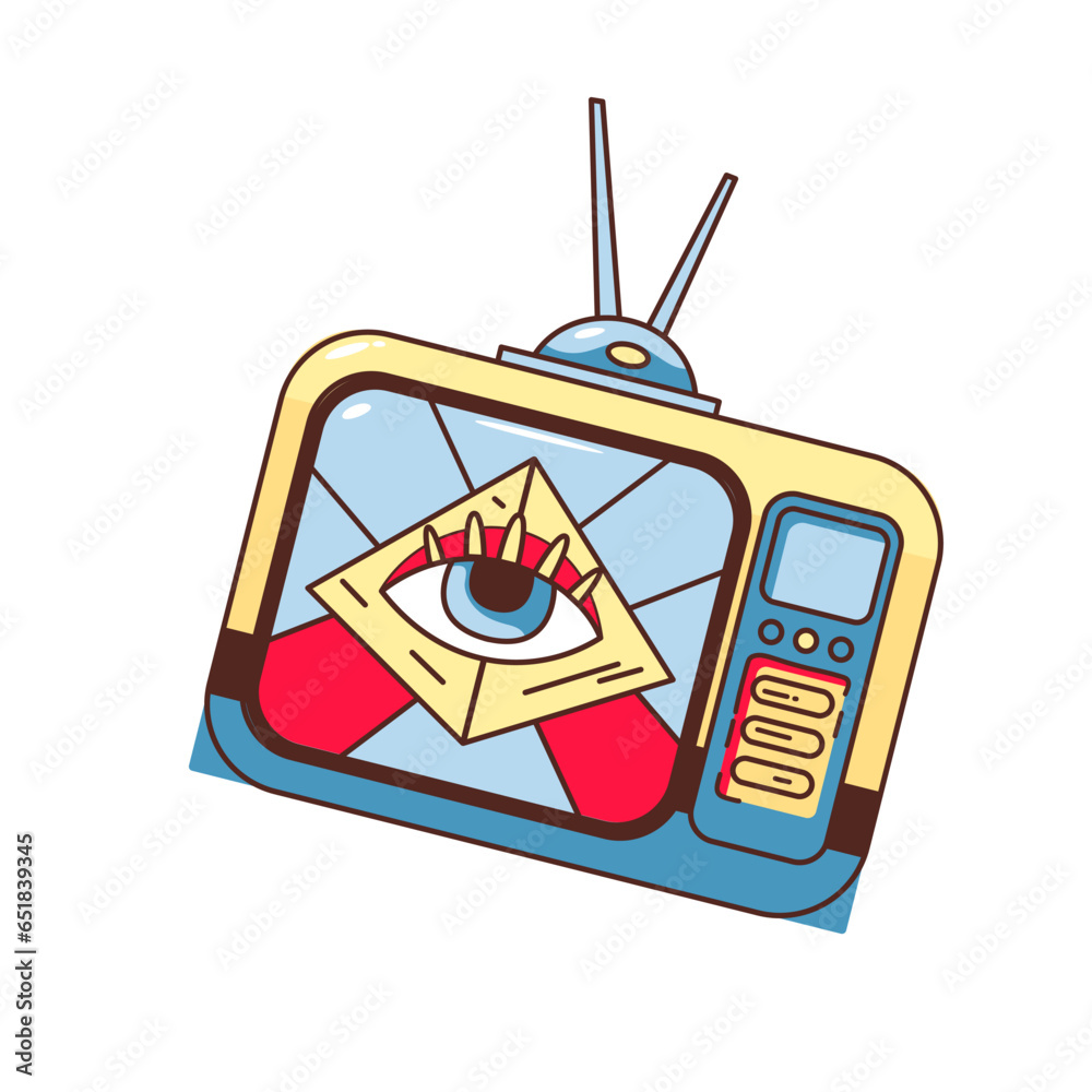 Psychedelic retro TV sticker vector illustration. Cartoon isolated ...
