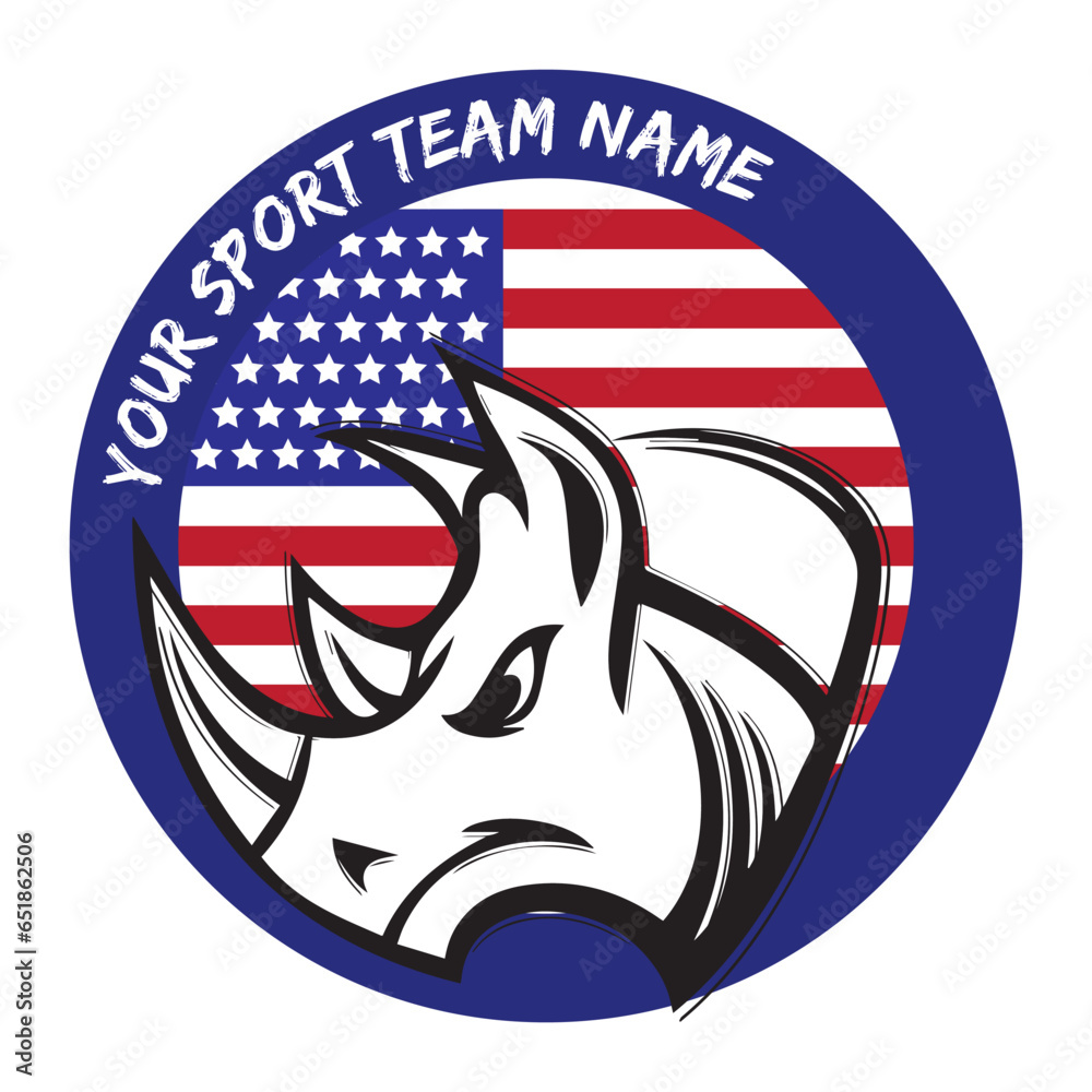 round sport logo, featuring the symbol of a rhino, rhinoceros in a ...