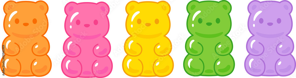 Cute cartoon gummy bears drawing set. Colorful bear shaped candy clip ...