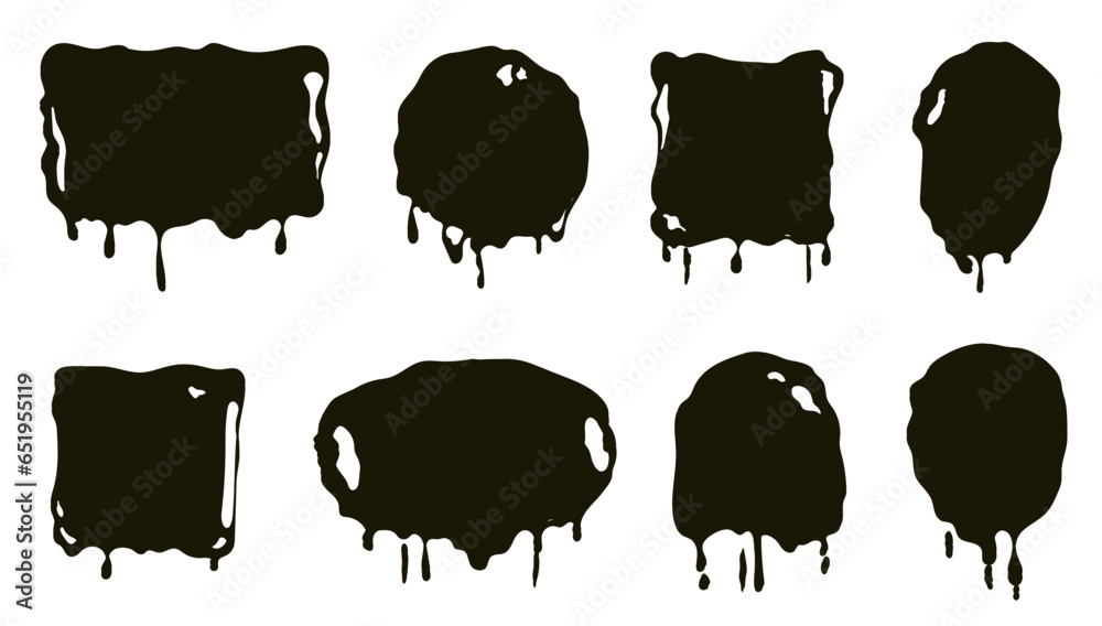 Drip creepy paint splat horror blot blob frame isolated set. Vector ...