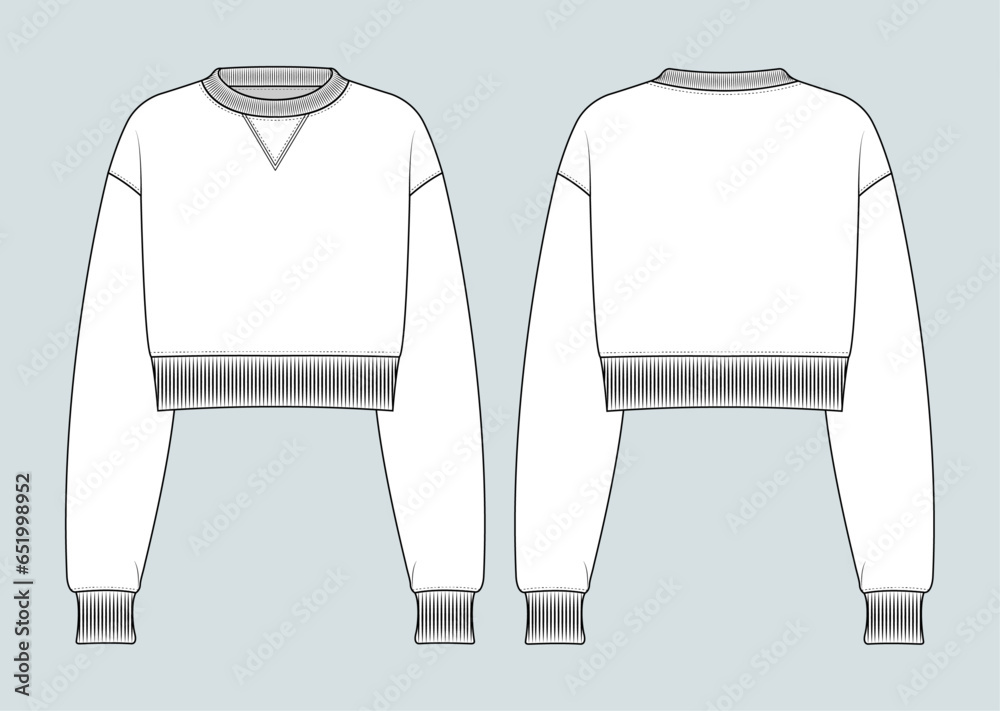 sweatshirt flat drawing technical sketch template. front and back ...