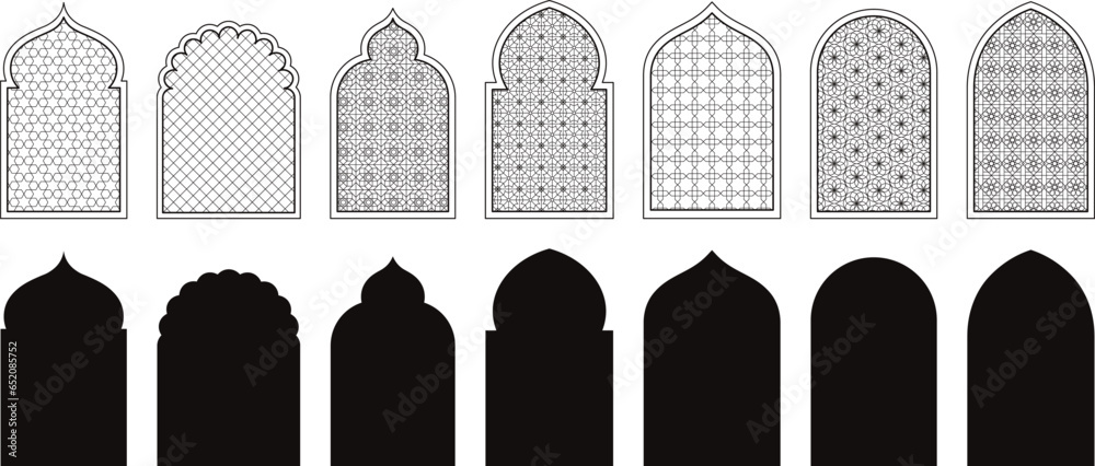 Black arab windows badge. Religious architecture islamic silhouettes ...