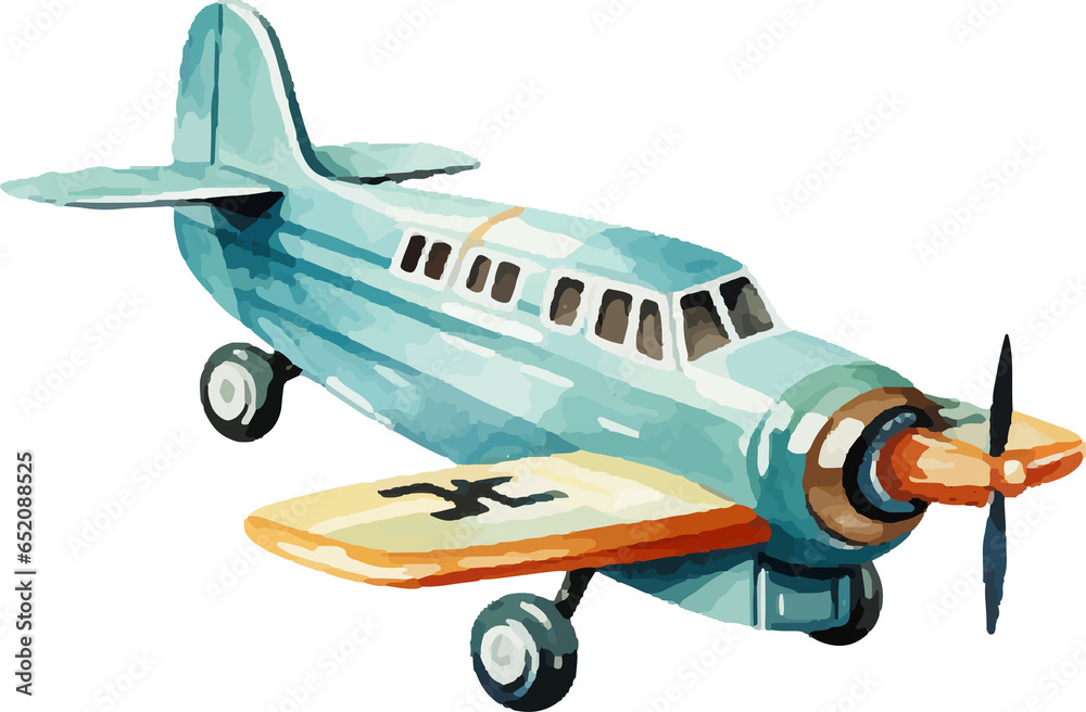 Стоковая иллюстрация «Airplane watercolor clipart PNG, vintage toys ...