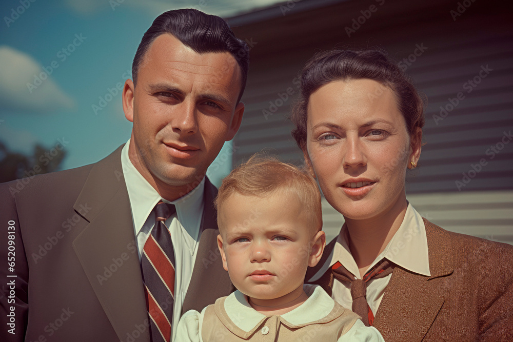 Nostalgic 1950s Famaly Portrait: Close-Up of a Suburban Dad, Mom, and ...