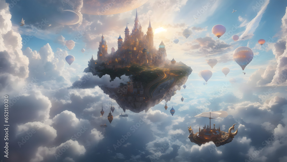 You find yourself in a floating city high above the clouds, where ...