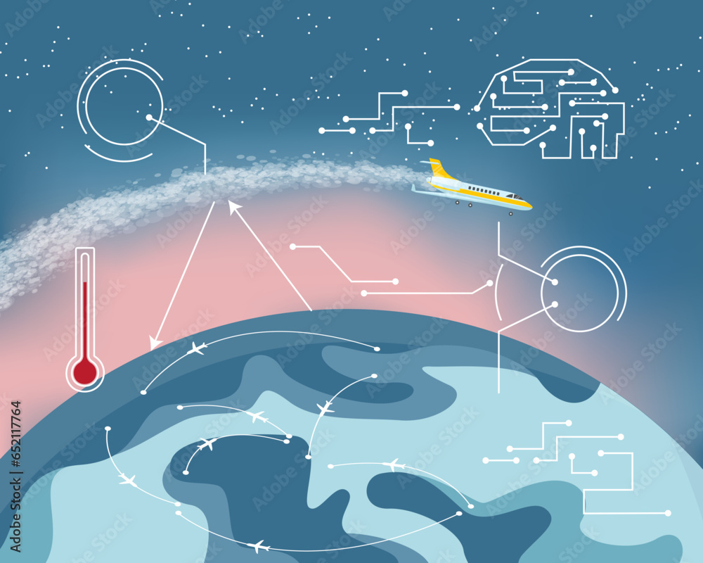 Stock-Vektorgrafik „Plane contrails affecting global warming vector ...
