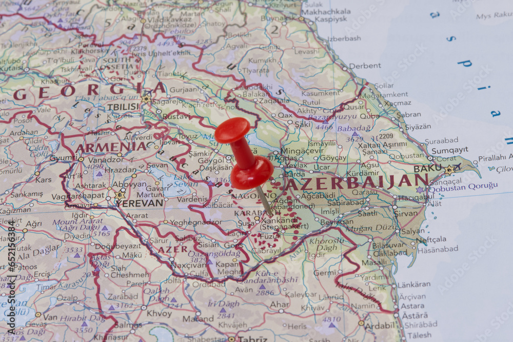 Nagorno-Karabakh pinned on geographic map. Nagorno-Karabakh or Artsakh ...