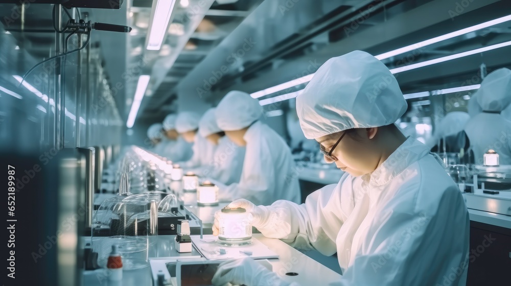 Skilled workers in pharmaceutical manufacturing prepare and produce ...