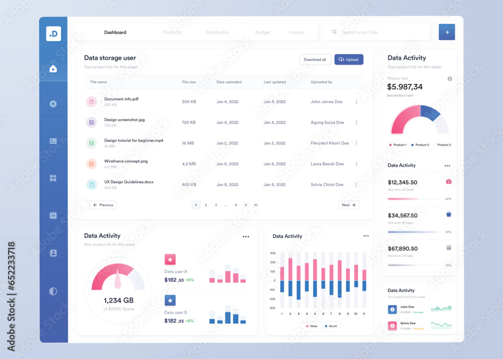 Infographic dashboard. UI design with graphs, charts and diagrams. Web ...
