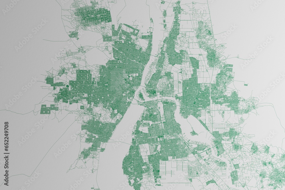 Map of the streets of Khartoum and Omdurman (Sudan) made with green ...