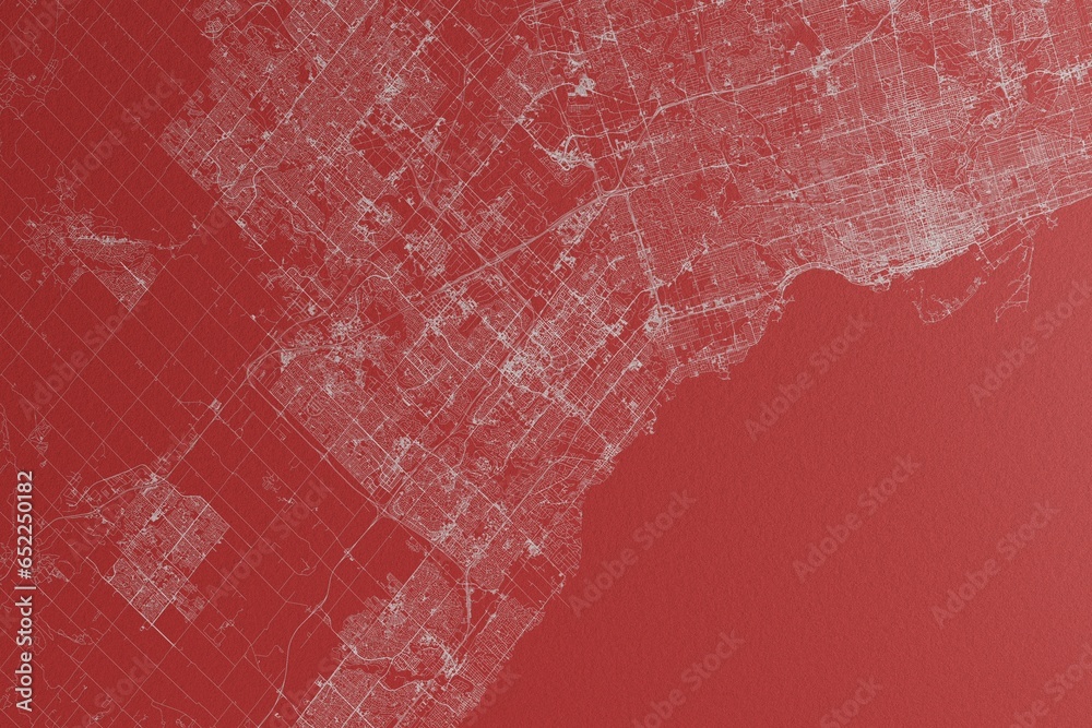 Map of the streets of Mississauga (Canada) made with white lines on red ...