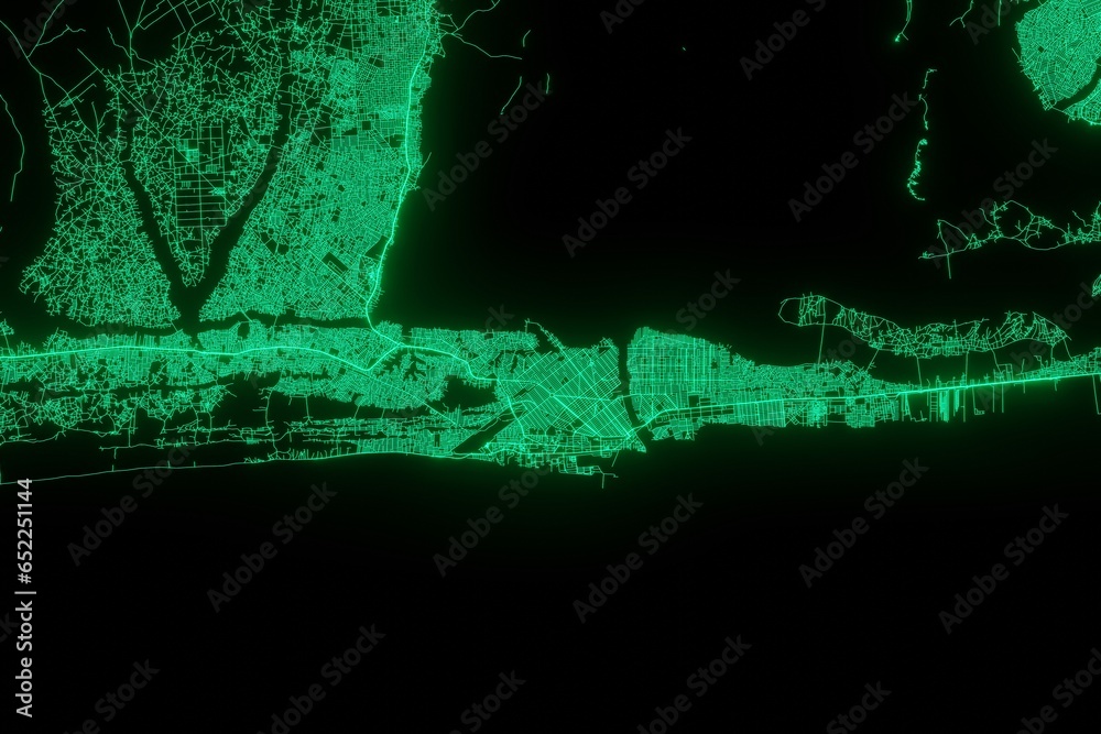 Map of the streets of Cotonou (Benin) made with green illumination and ...
